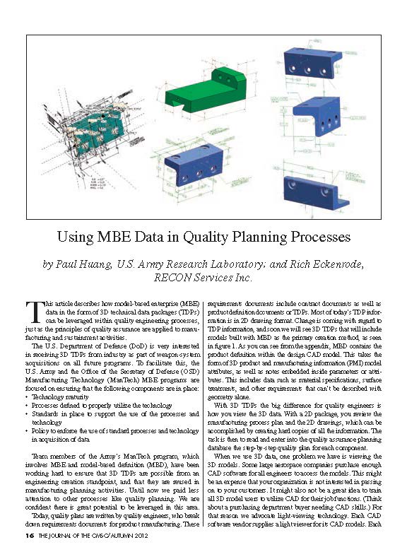 Using MBE Data in Quality Planning Processes