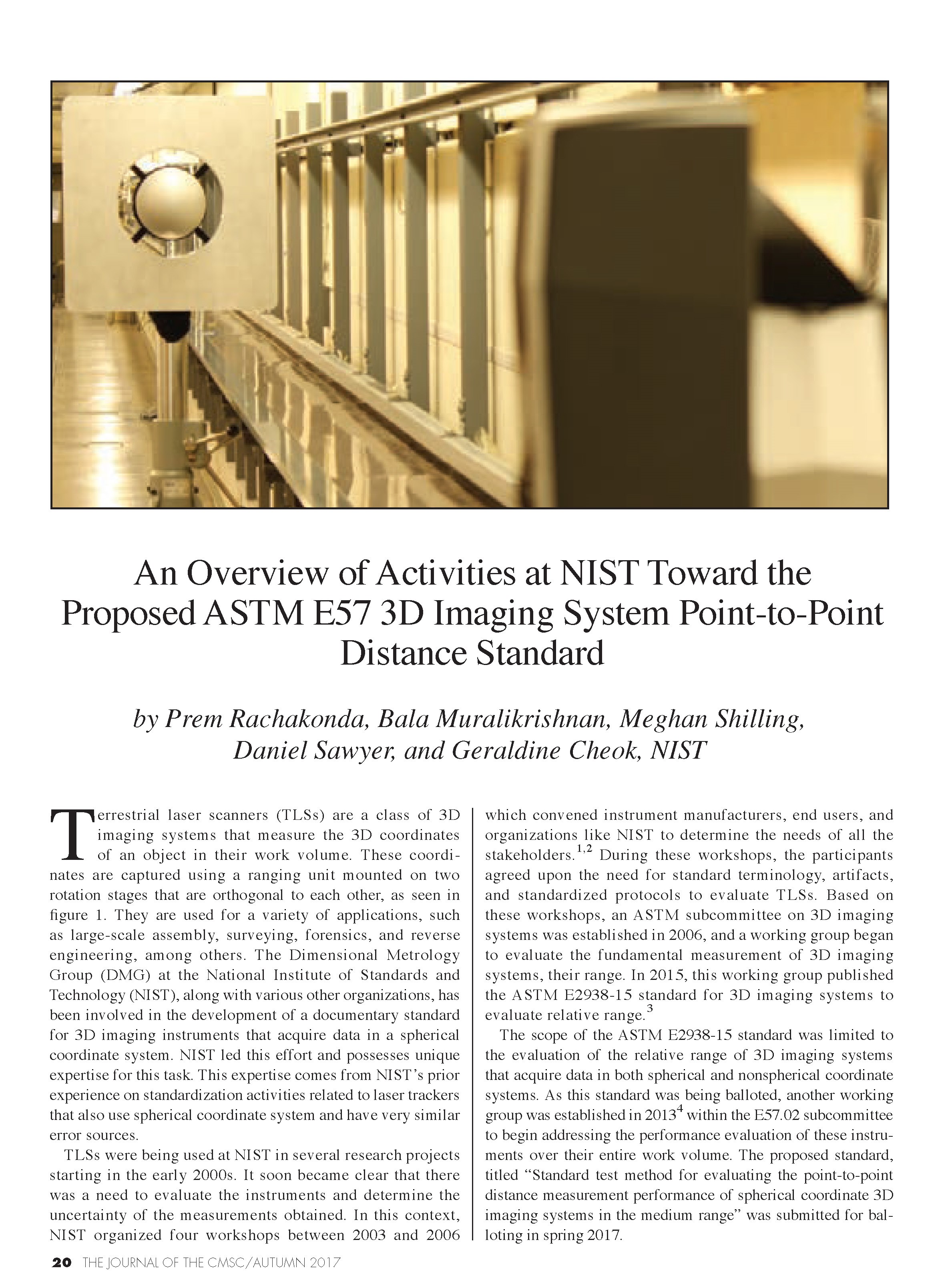 An Overview of Activities at NIST Toward the Proposed ASTM E57 3D Imaging System Point-to-Point ...