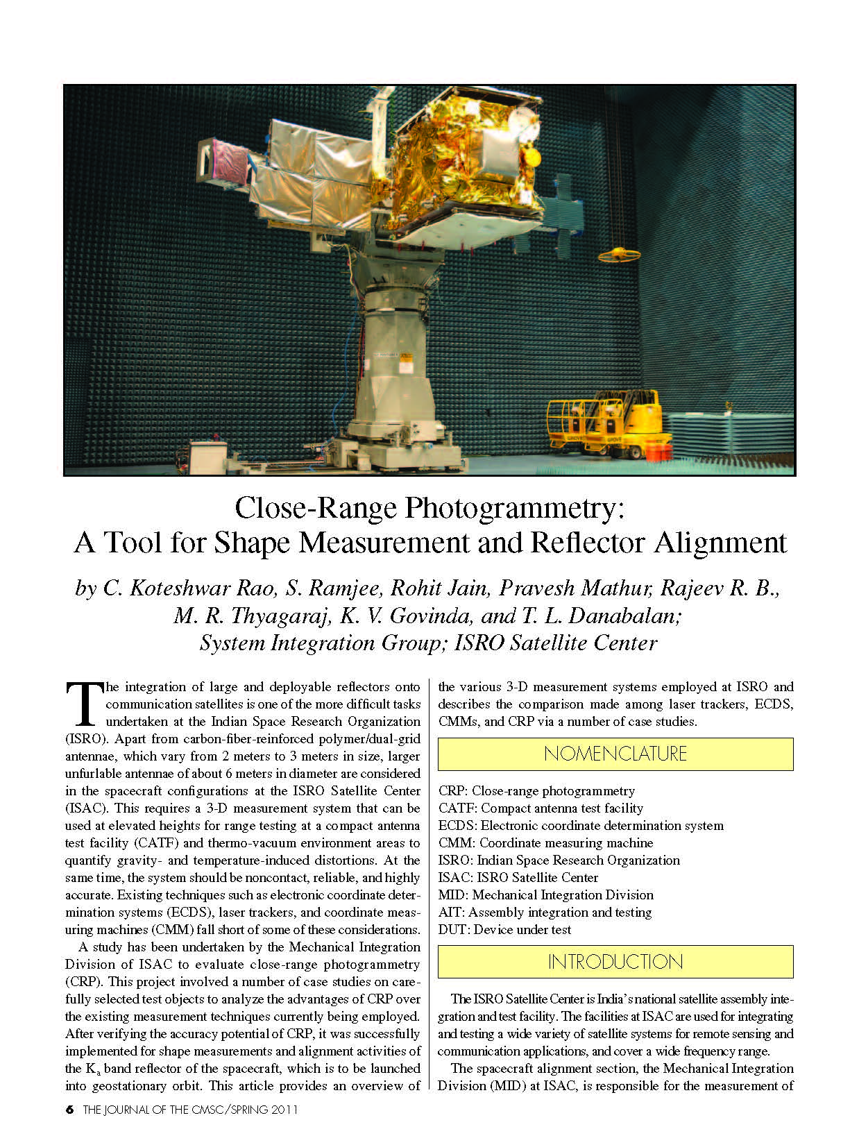 Close-Range Photogrammetry: A Tool for Shape Measurement and Reflector ...