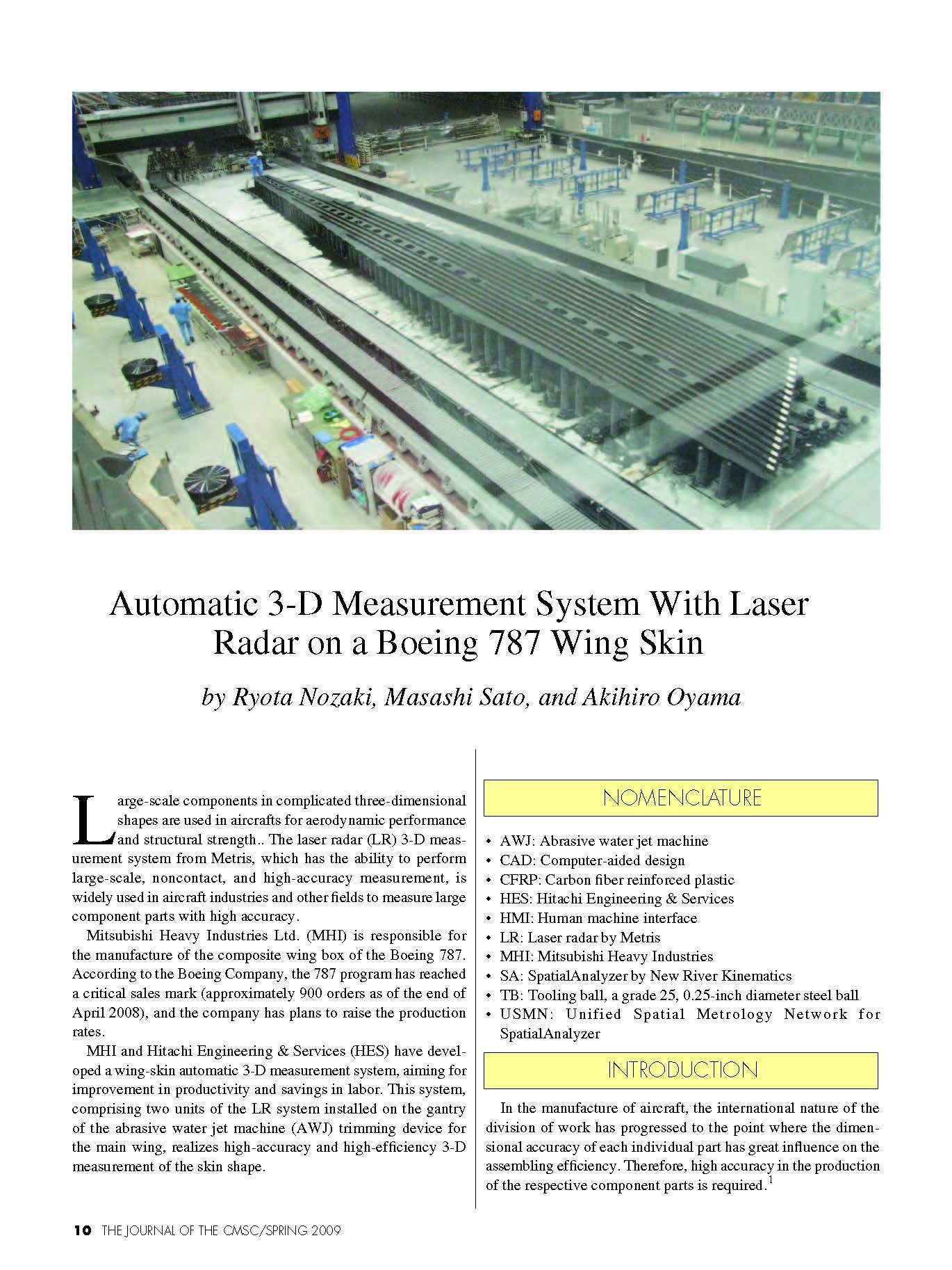 Automatic 3D Measurement System with Laser Radar on a Boeing 787 Wing Skin