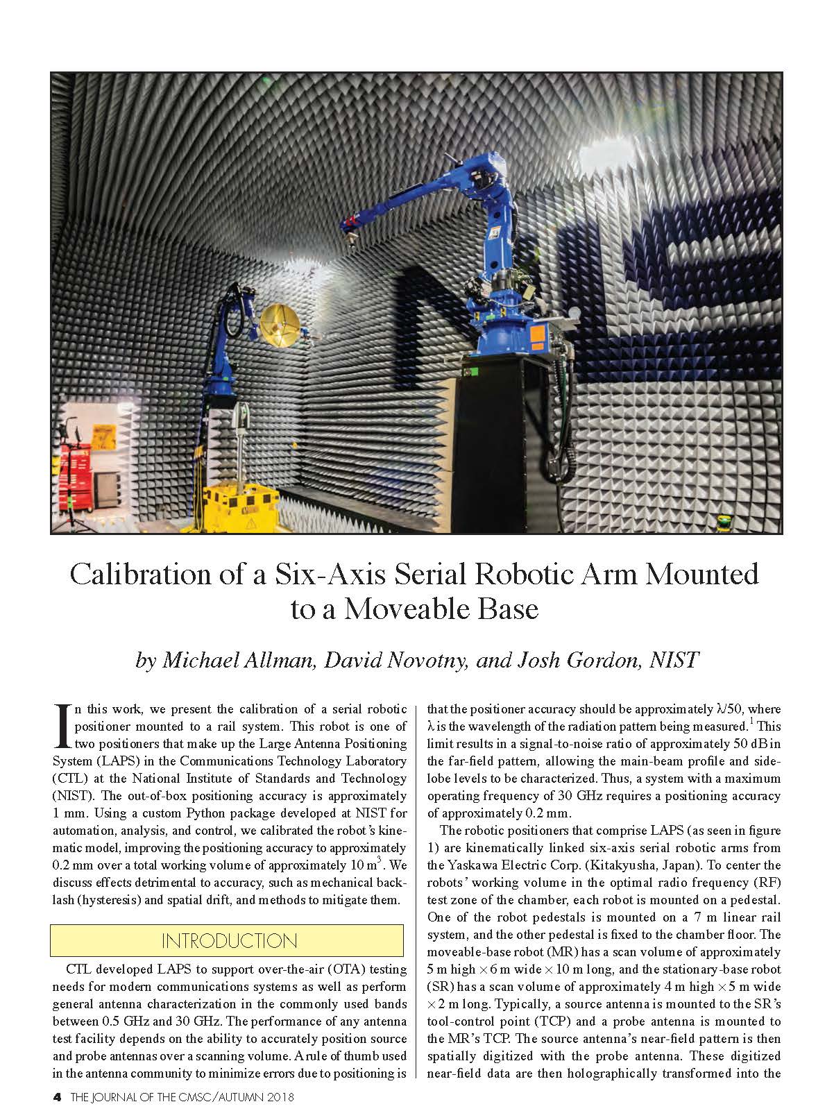 Calibration of a Six-Axis Serial Robotic Arm Mounted to a Moveable Base